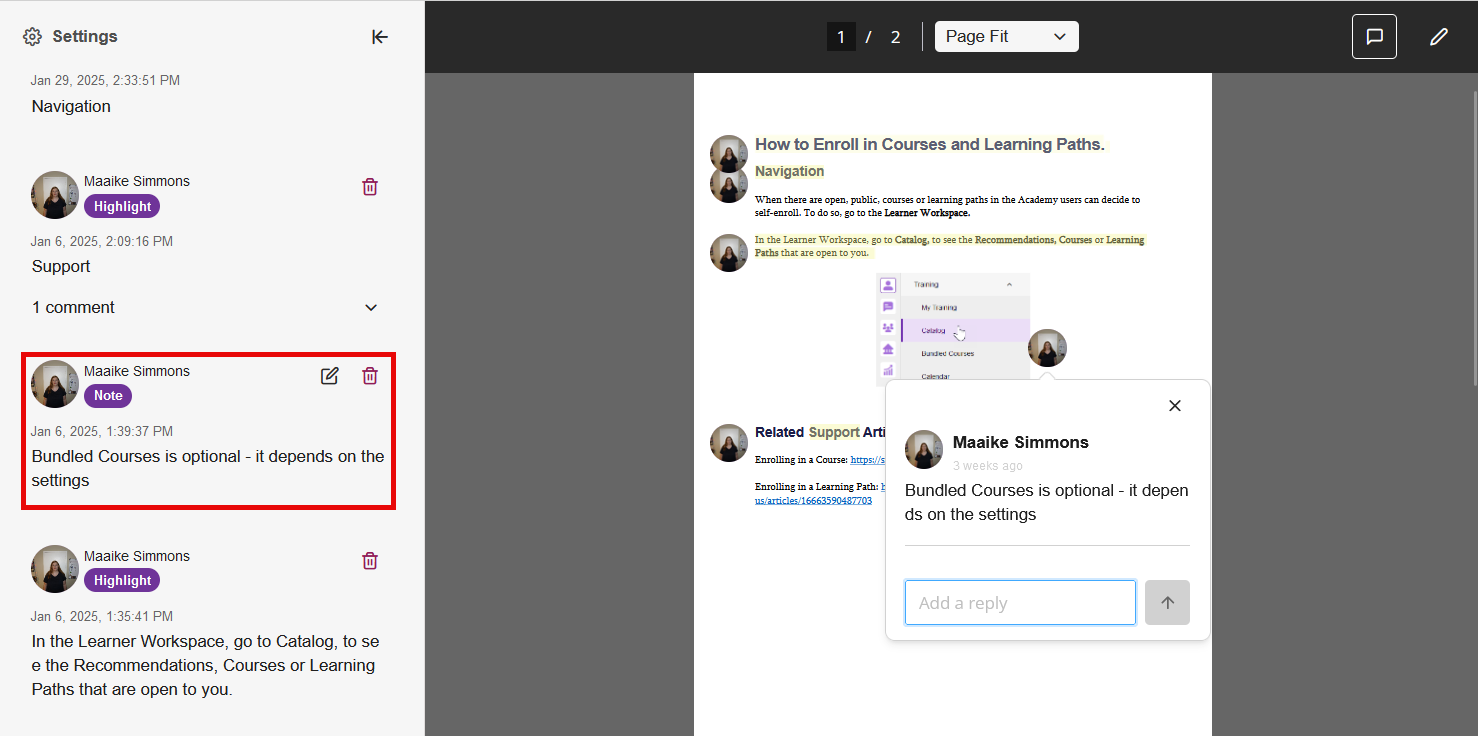Use Annotations in Courses and Learning Paths – UKG Learning